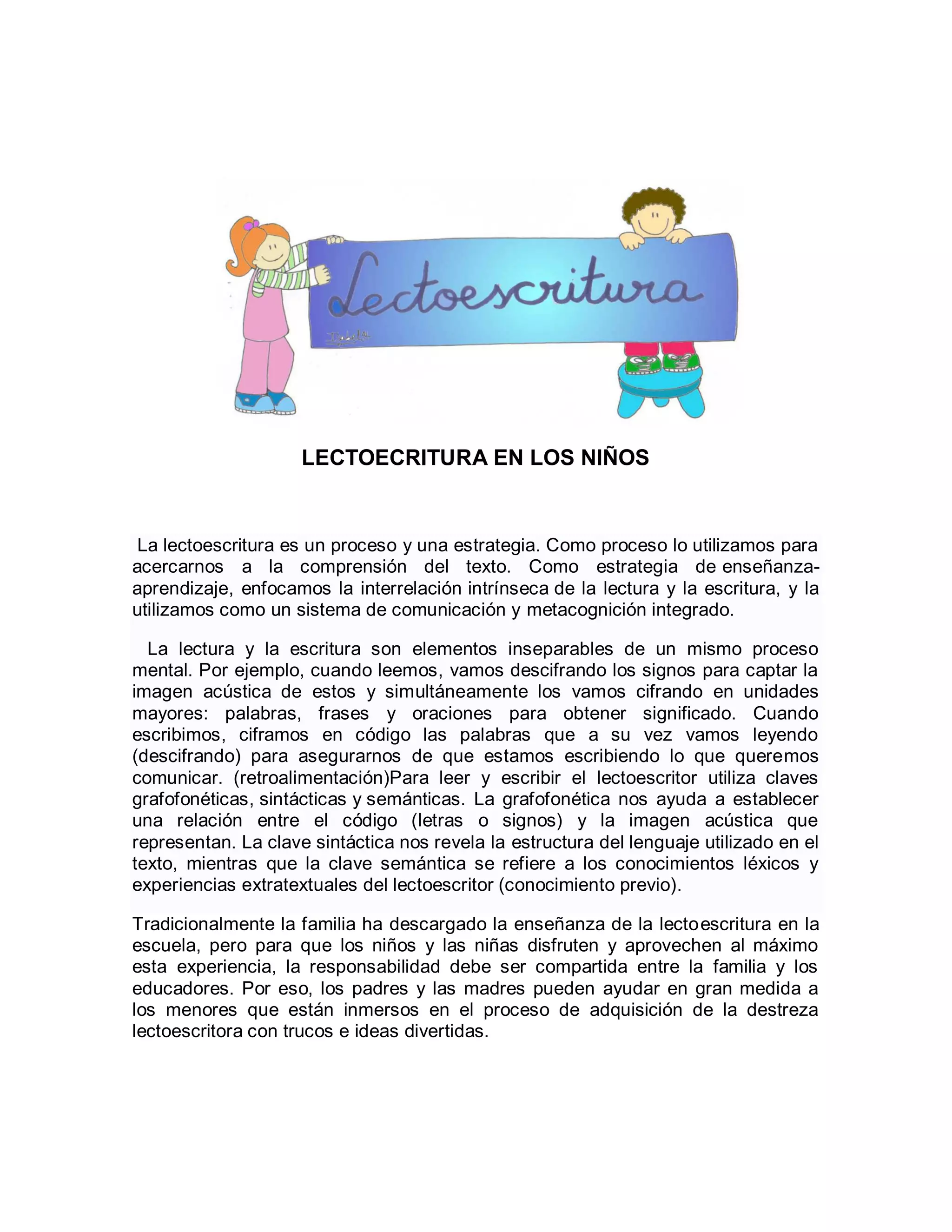 Lectoescritura en los niños | PDF