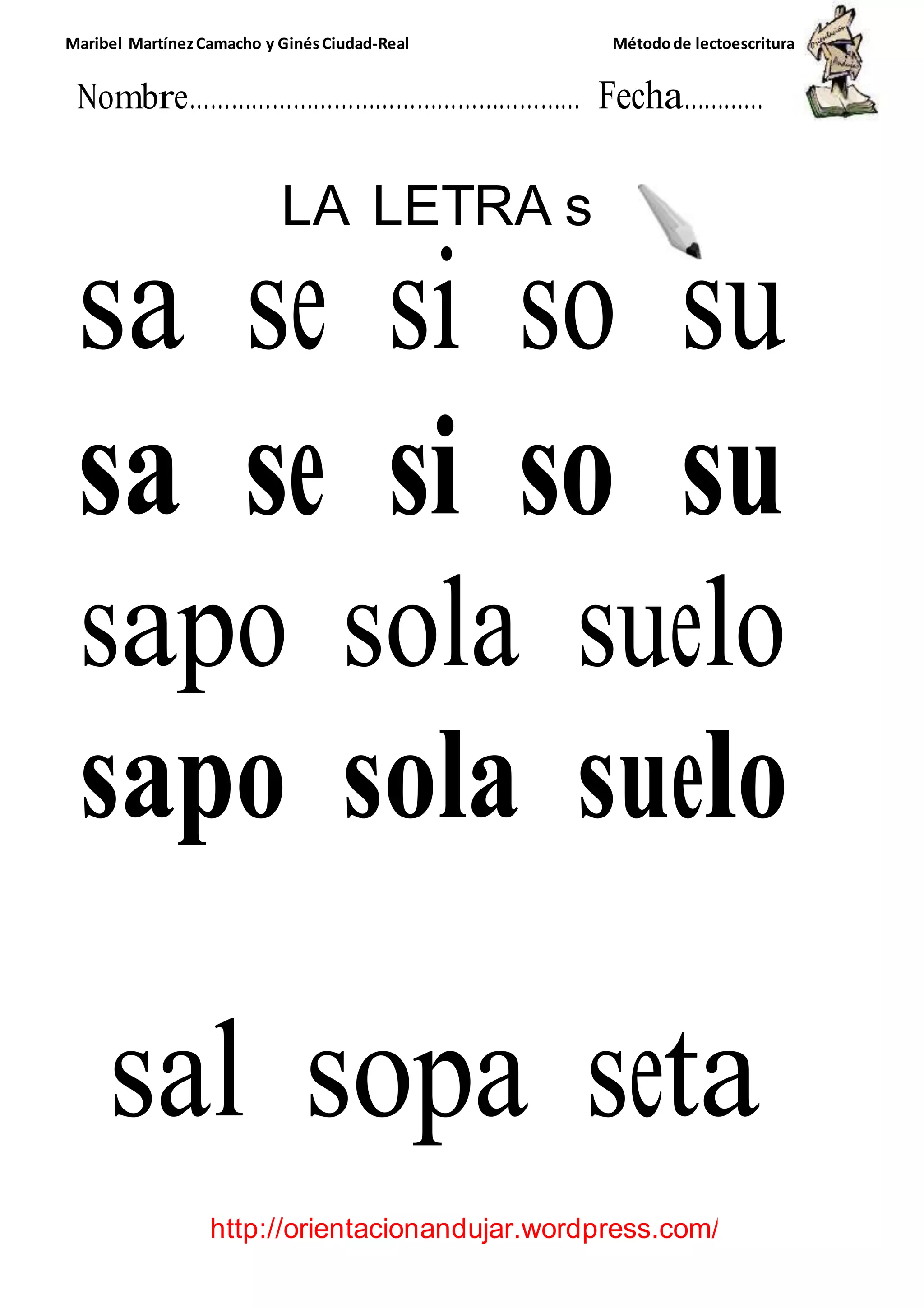 Lectoescritura completo-orientacionandujar-consonante-s | DOCX