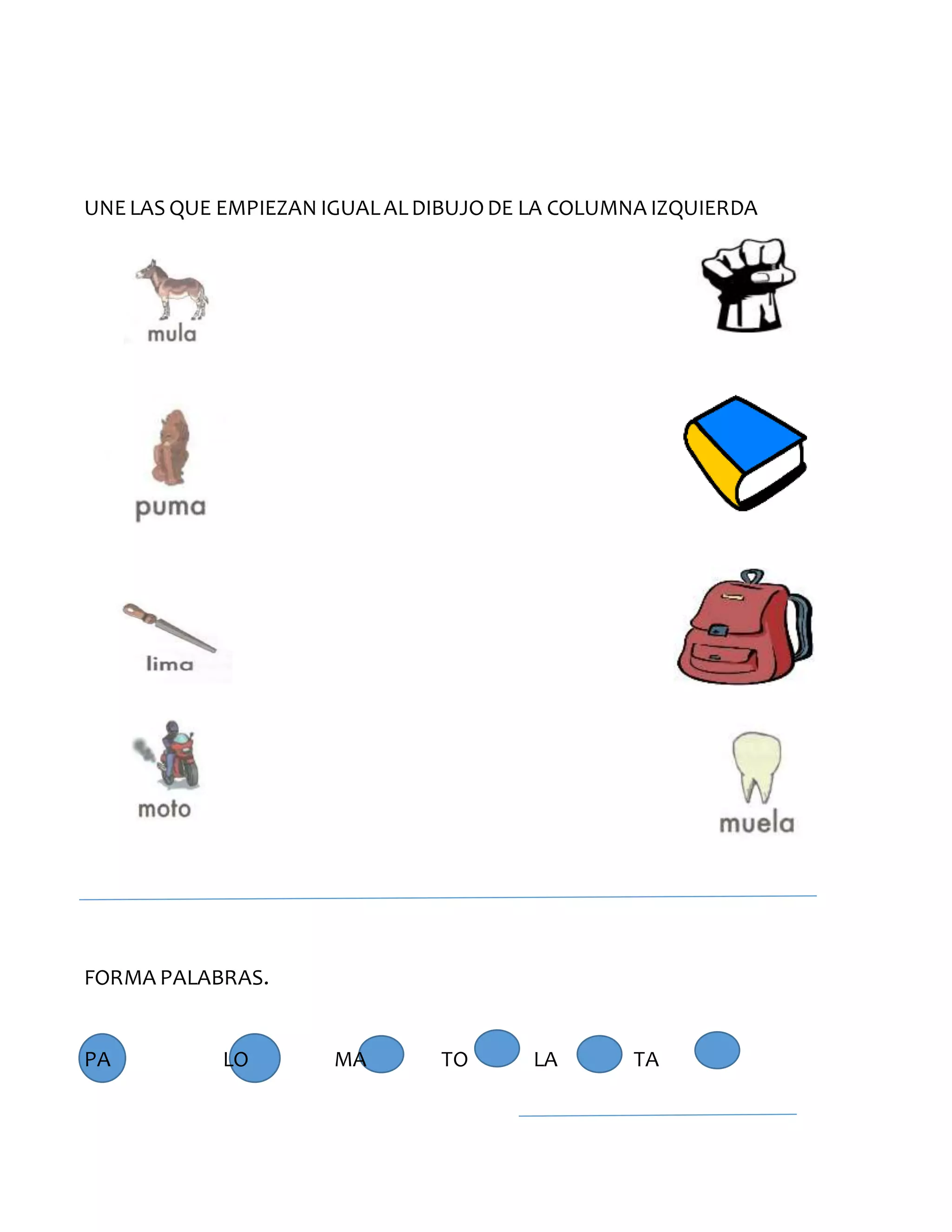 Lectoescritura ,m,p,l, t actividades | DOCX