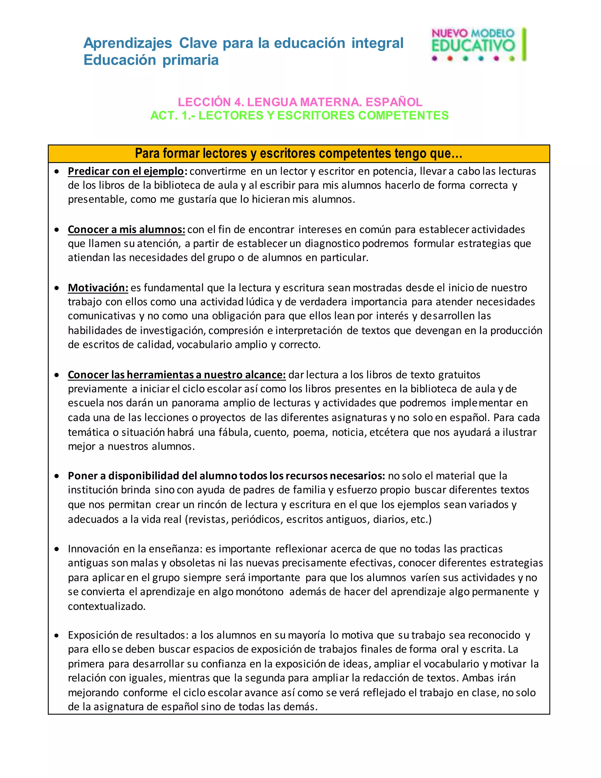 Lectores escritores competentes | DOCX