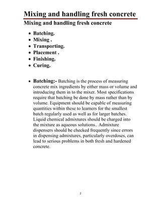 Mixing and handling fresh concrete | PDF