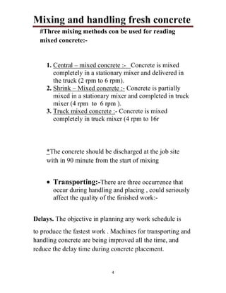 Mixing and handling fresh concrete | PDF