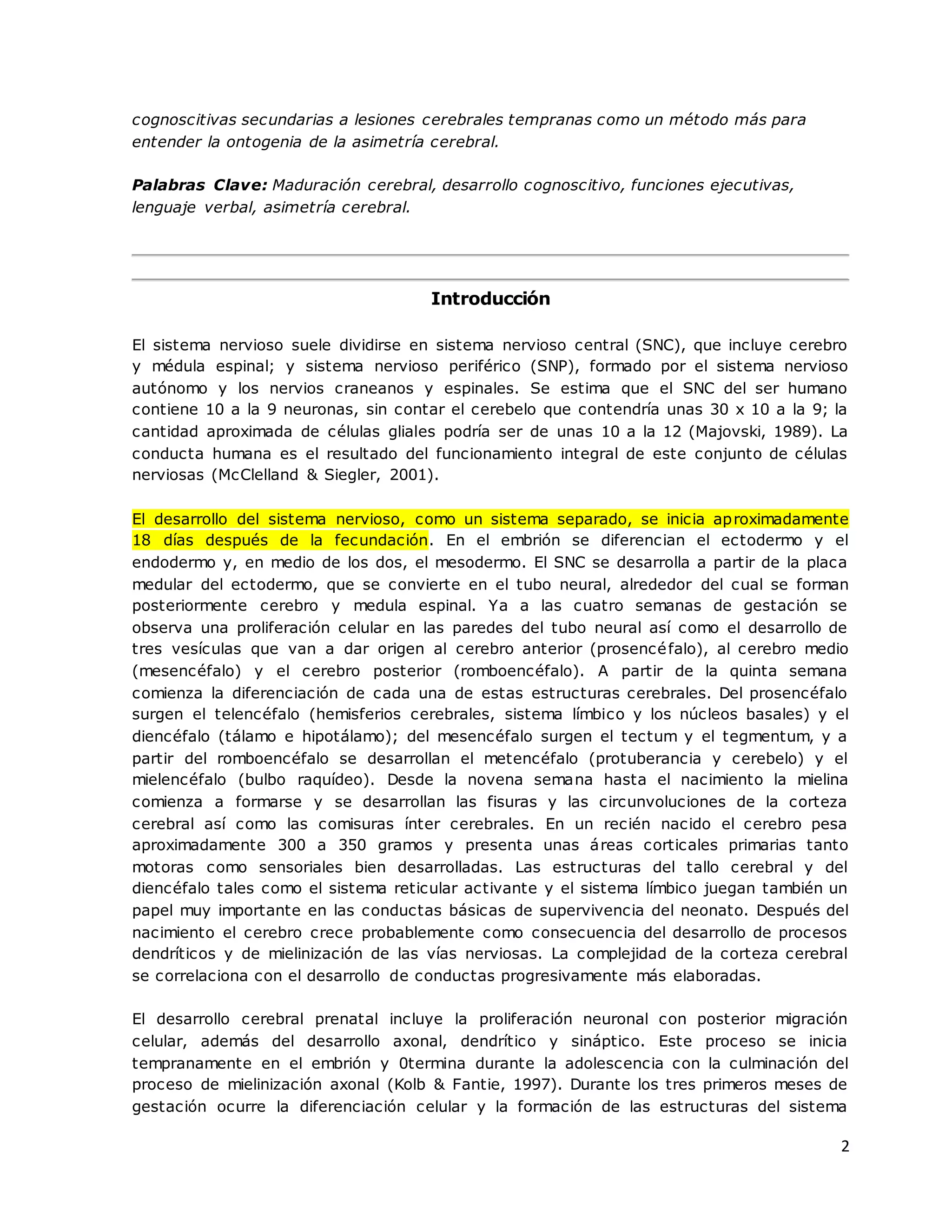 Maduración Cerebral Y Desarrollo Cognoscitivo Pdf