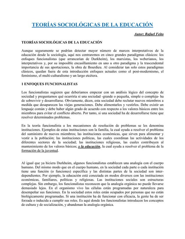 Lectura Teorías Sociológicas De La Educación Pdf