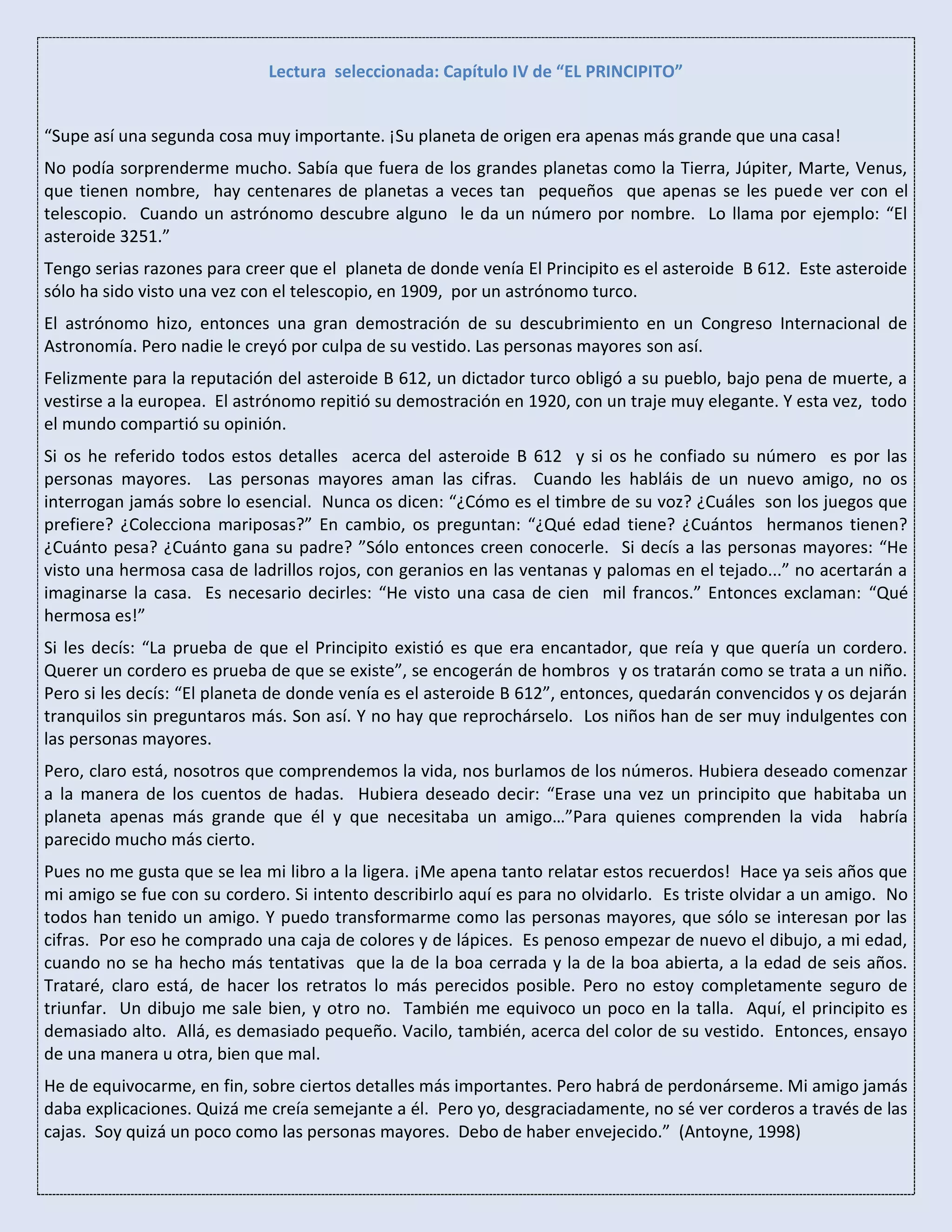 Lectura 2 el principito | PDF