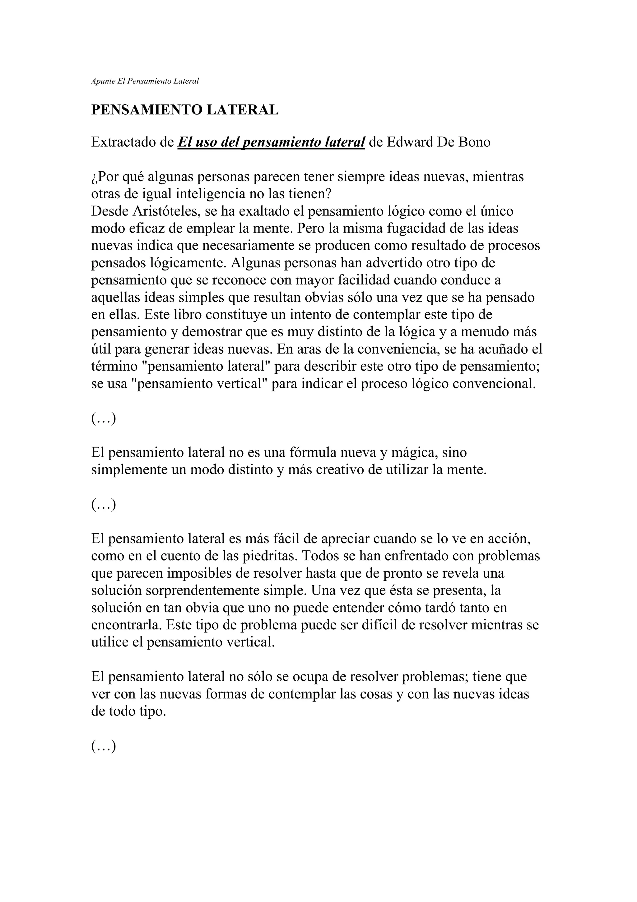 Lectura 8. el pensamiento lateral | PDF | Science
