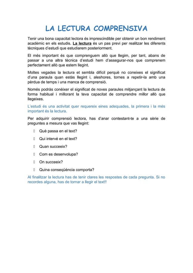 Lectura comprensiva i | DOC