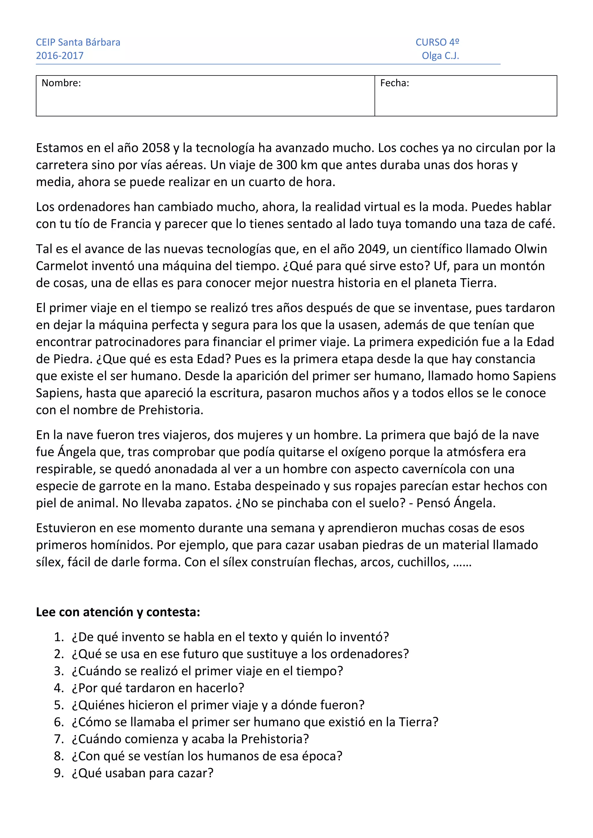 Lectura comprensiva "la máquina del tiempo". | PDF | Science