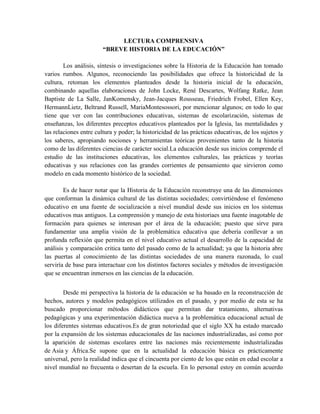 Lectura comprensiva sobre la historia de la educacion | DOCX