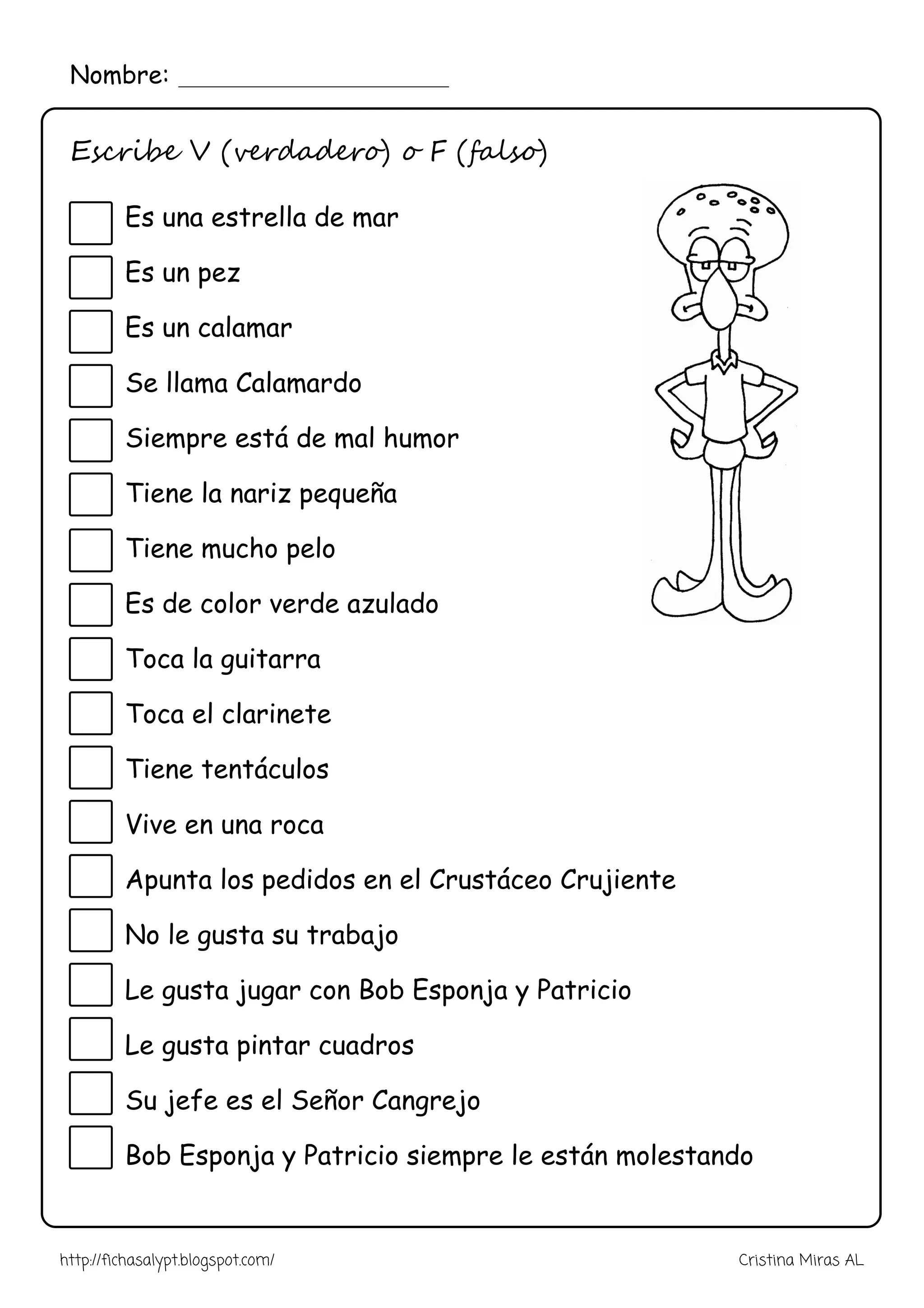 Lectura de imagenes 13 bob esponja (comic sans) | PDF