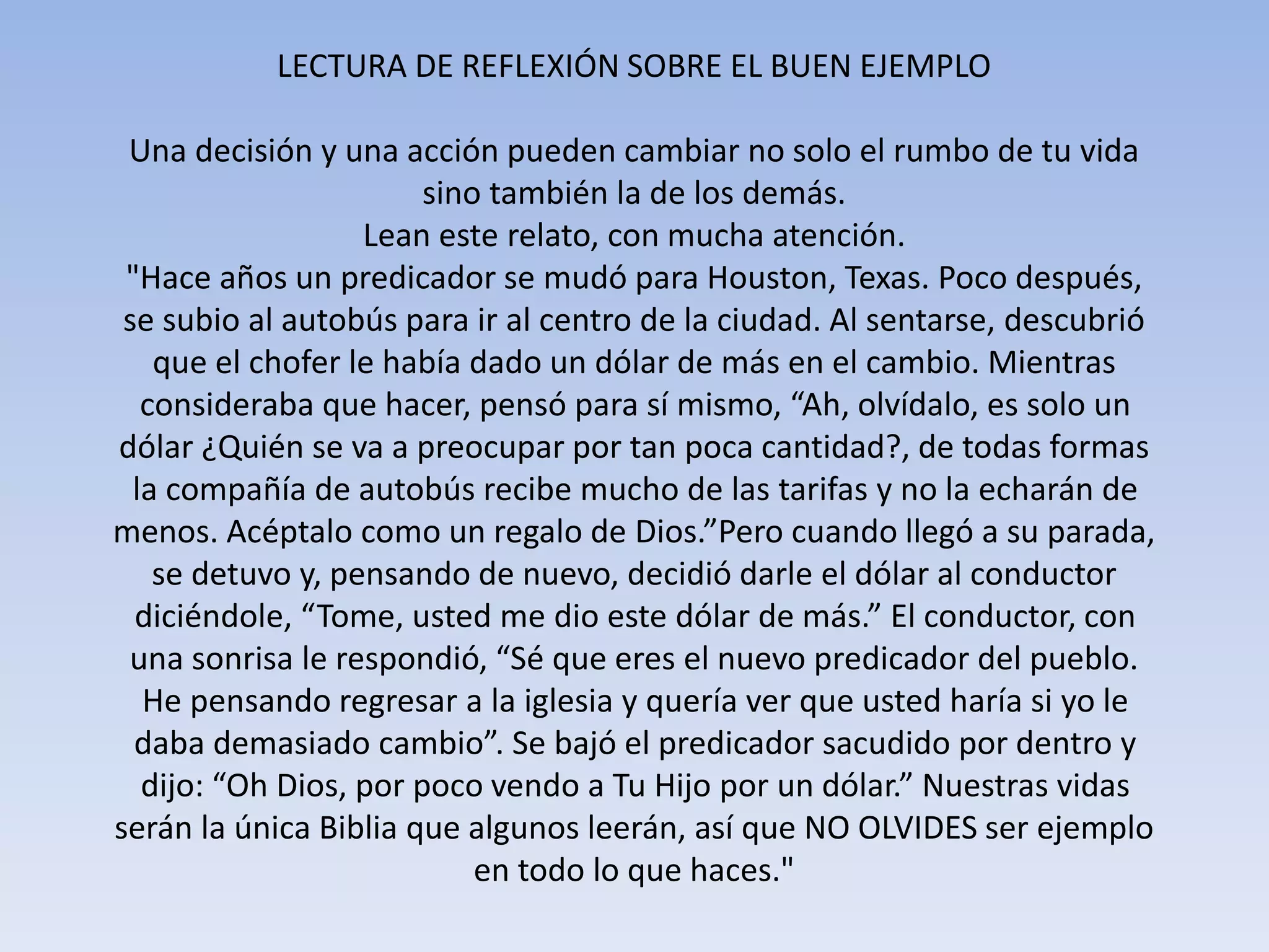 Lectura de reflexión sobre el buen ejemplo | PPTX