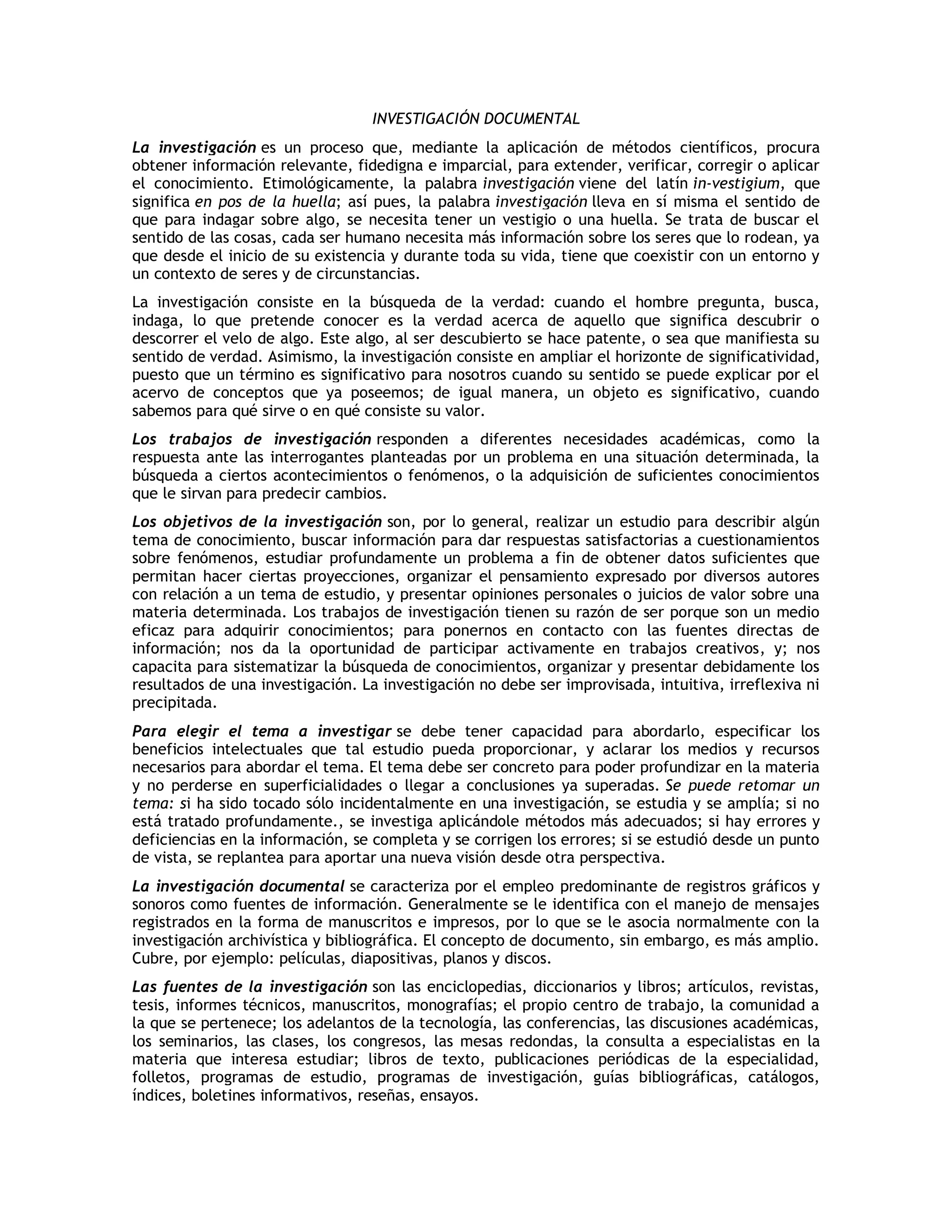Lectura investigación documental | PDF