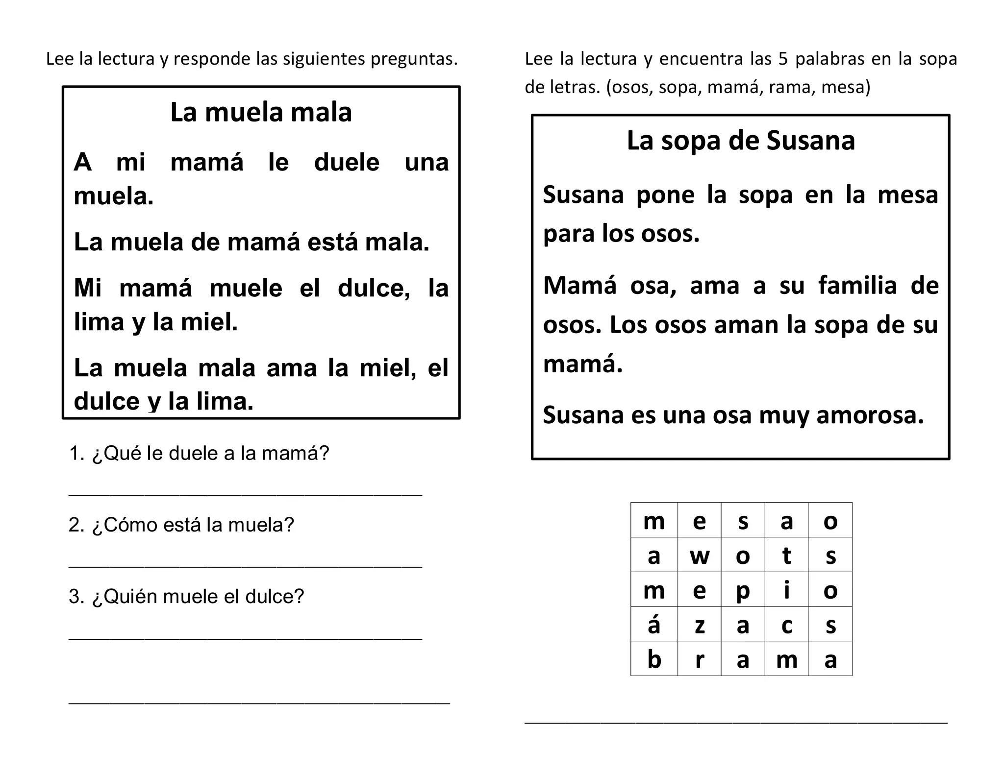 Lectura De Comprension Primer Grado