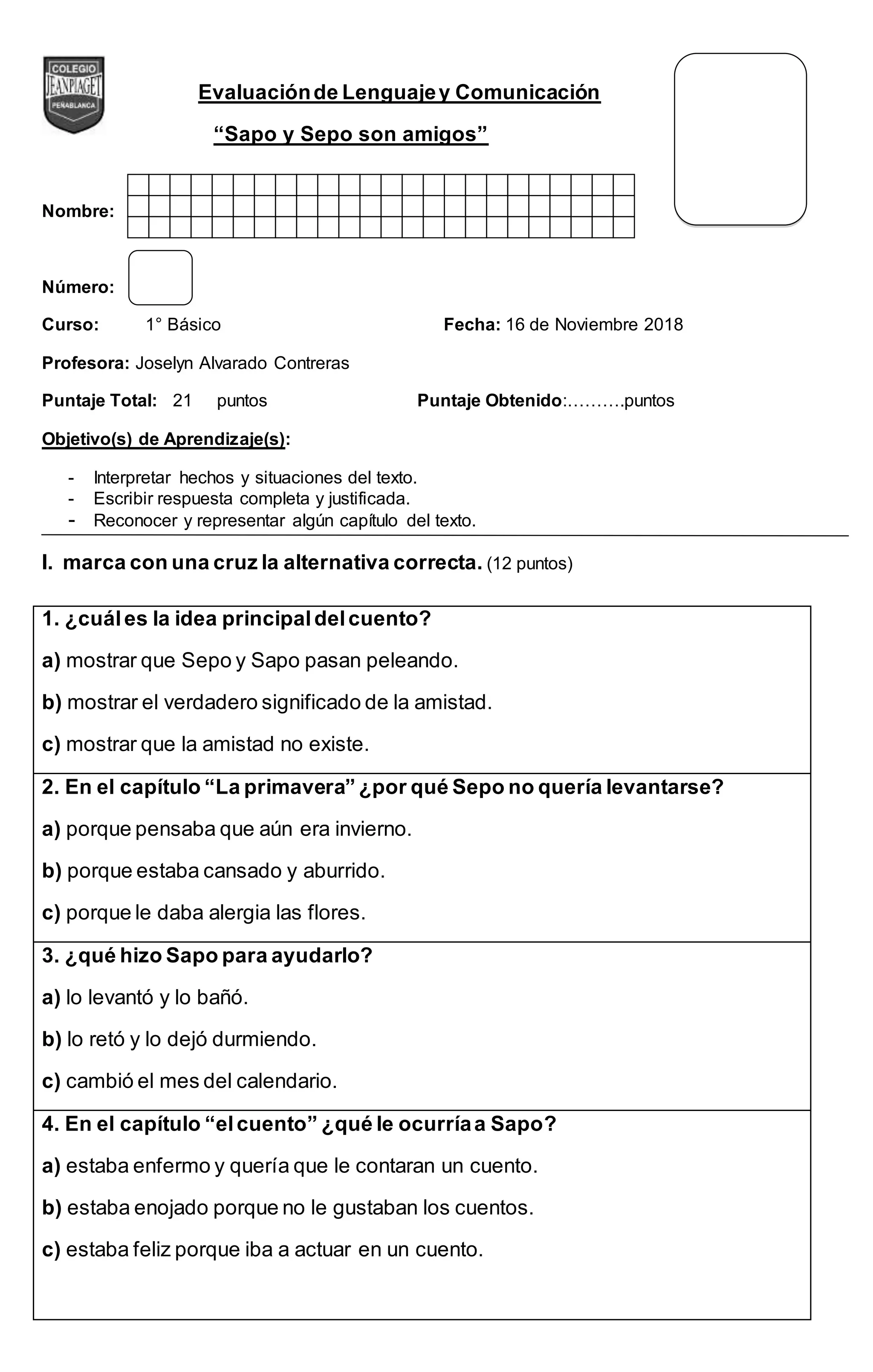 Lectura sapo y sepo son amigos | DOC