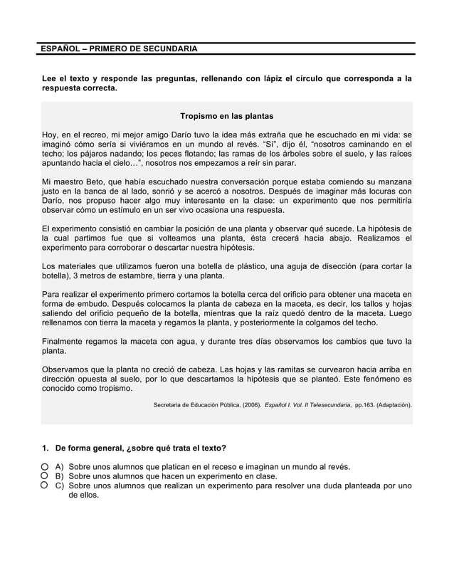 Lecturas con preguntas y respuestas 1º secundaria (1) | PDF