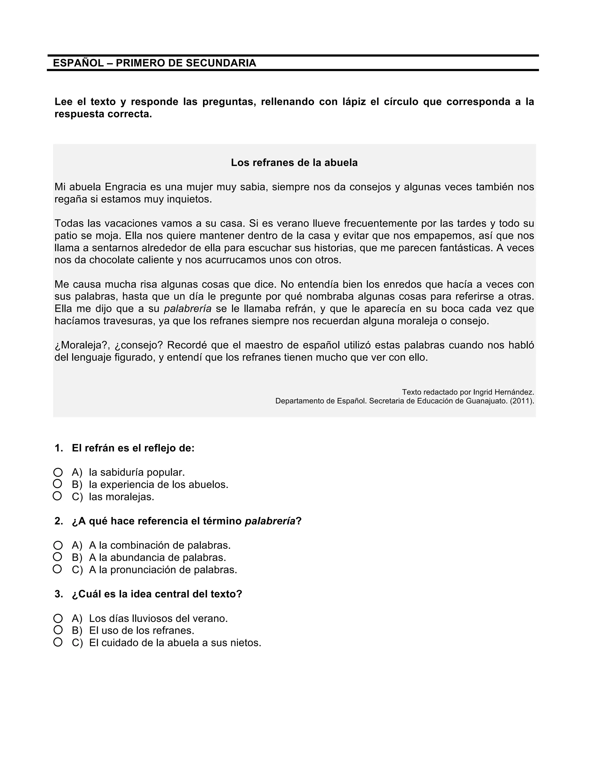 Lecturas con preguntas y respuestas 1º secundaria (1) | PDF