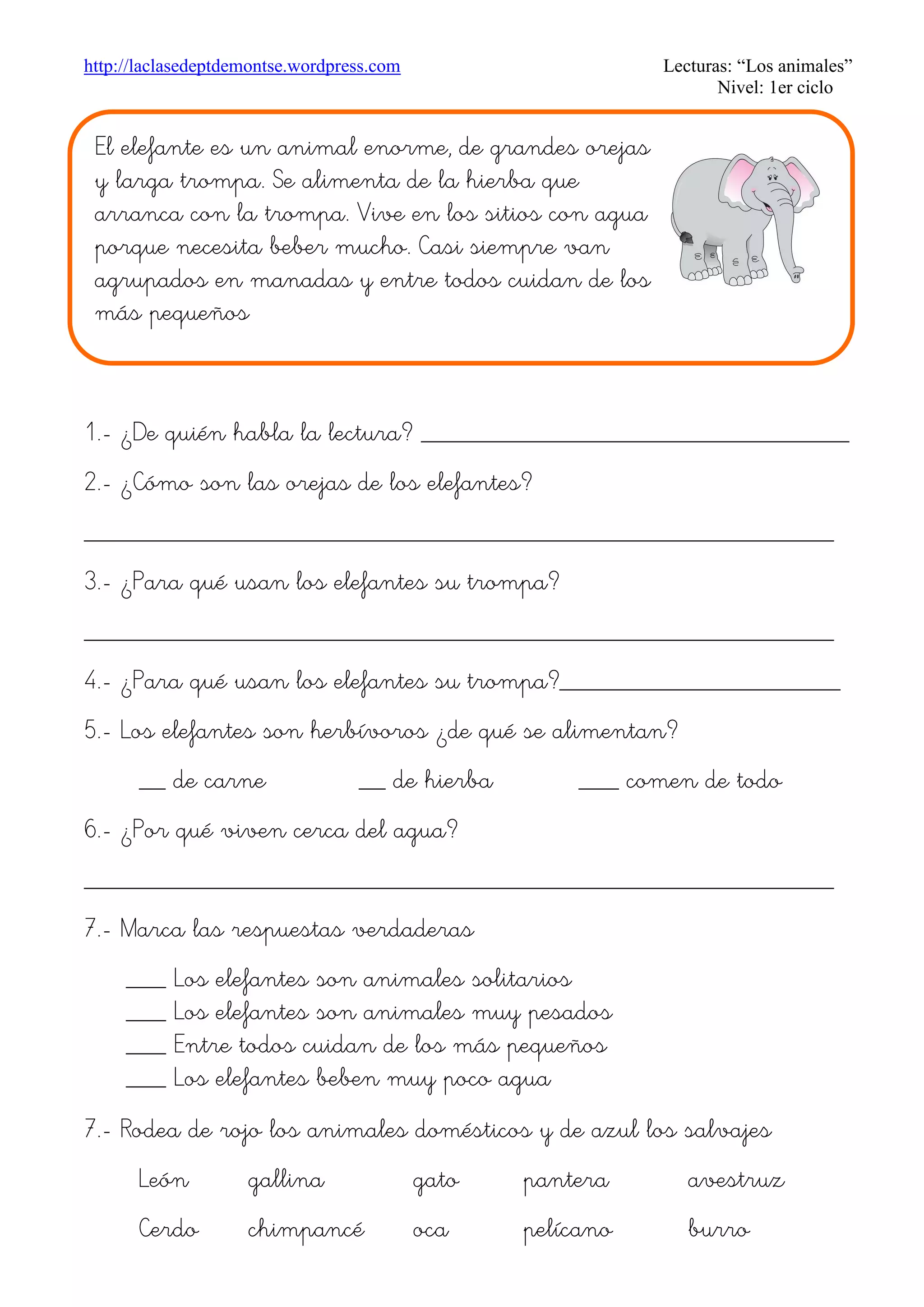 Lecturas de animales. Nivel 1 | PDF