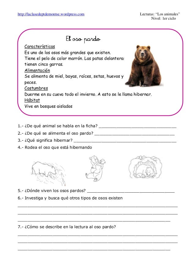 Lecturas de animales. Nivel 1