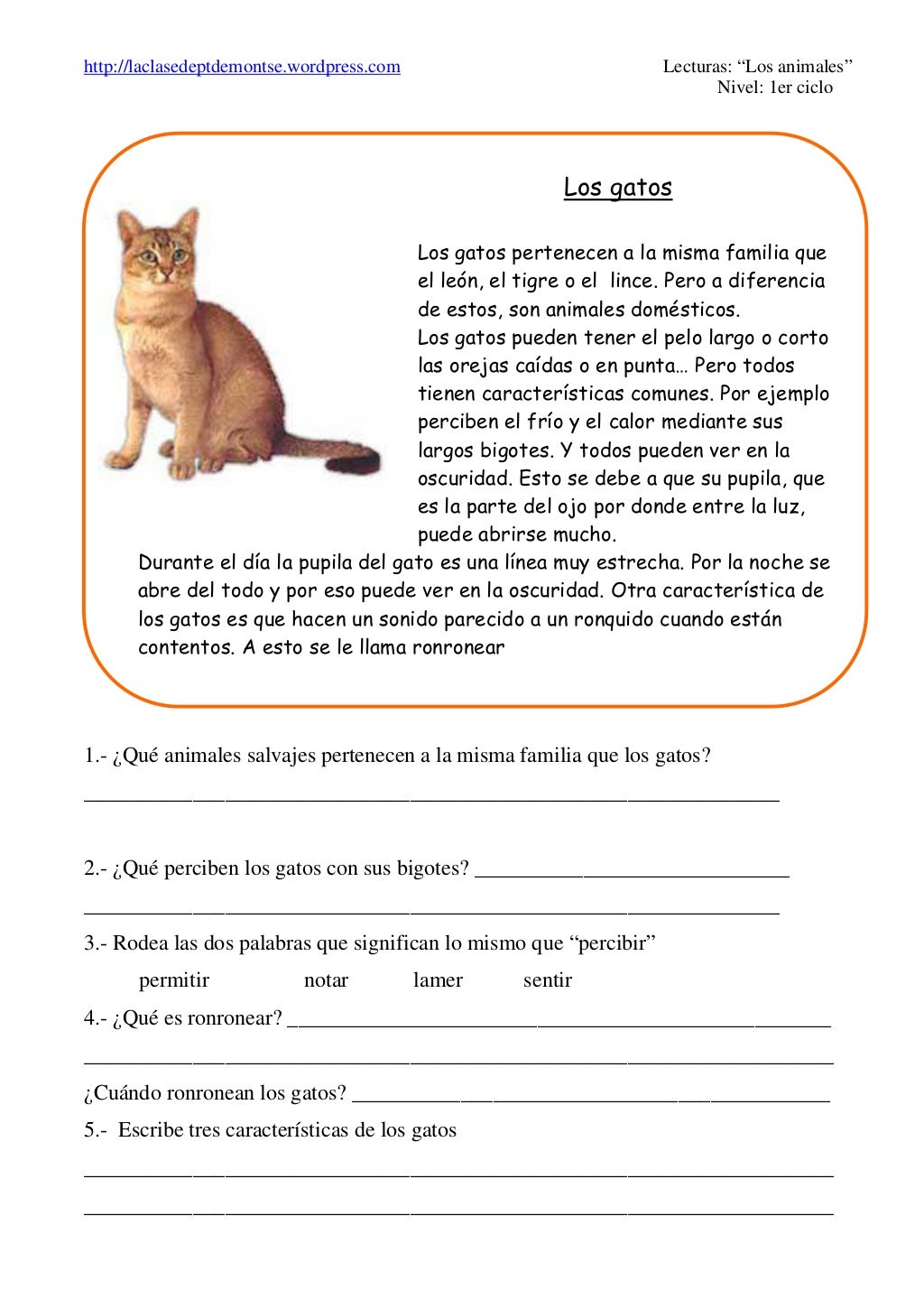 Lecturas de animales. Nivel 1