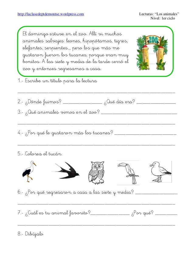 Lecturas de animales. Nivel 1