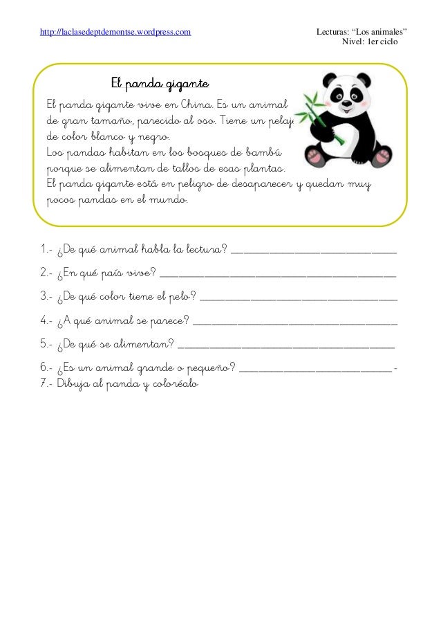 Lecturas de animales. Nivel 1