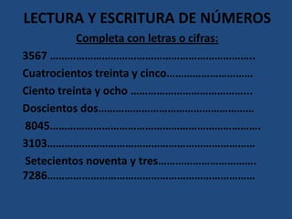 Lectura y escritura de números | PPTX