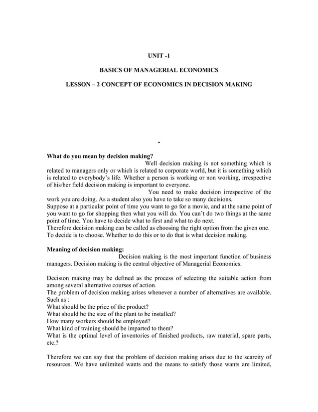 economics and decision making | PDF