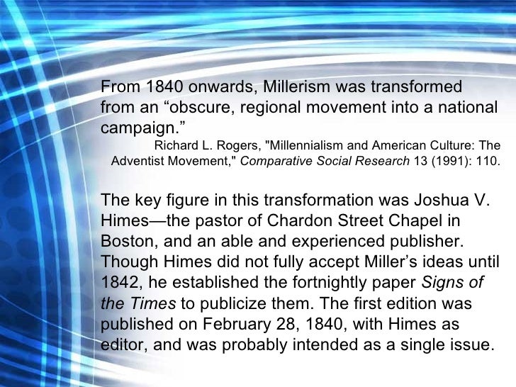 Lecture 02: The Millerites