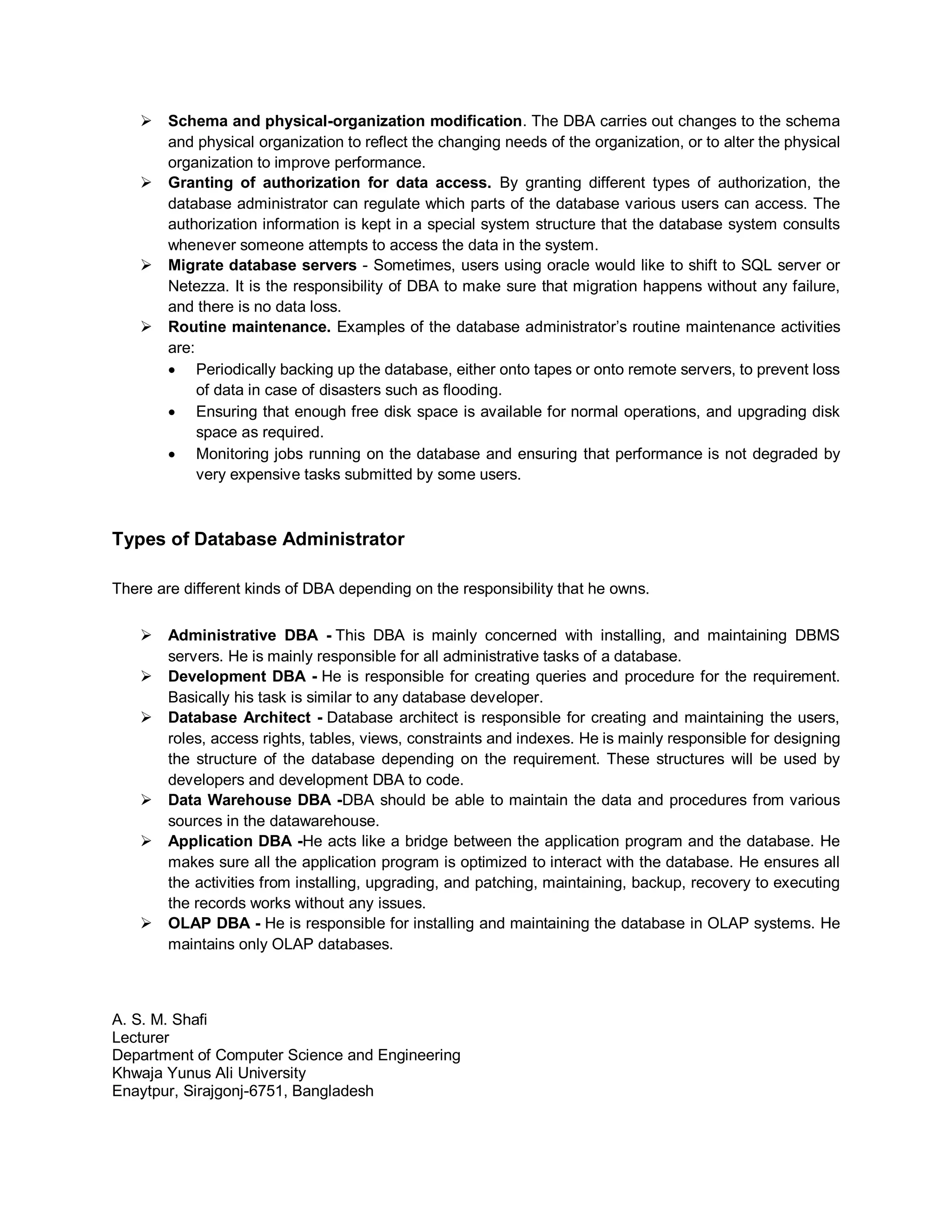 Database User and Administrator | PDF