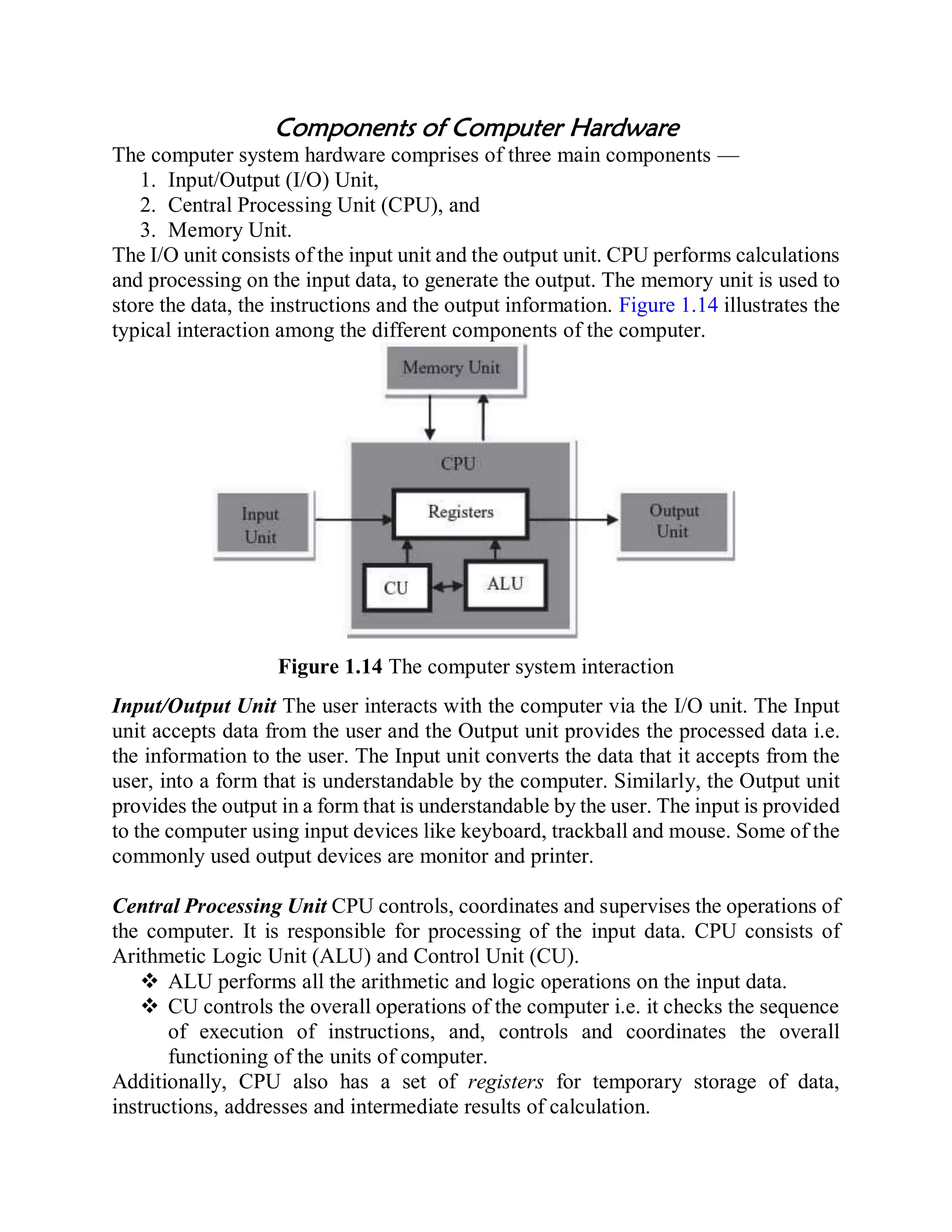 Components of computer hardware | PDF | Operating Systems | Computer Software and Applications