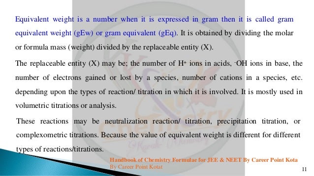 Lecture-04 Different Units of Concentration; Normality and Equivalent ...