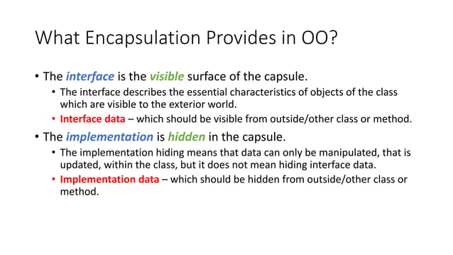 [OOP - Lec 08] Encapsulation (Information Hiding) | PPTX | Programming Languages | Computing
