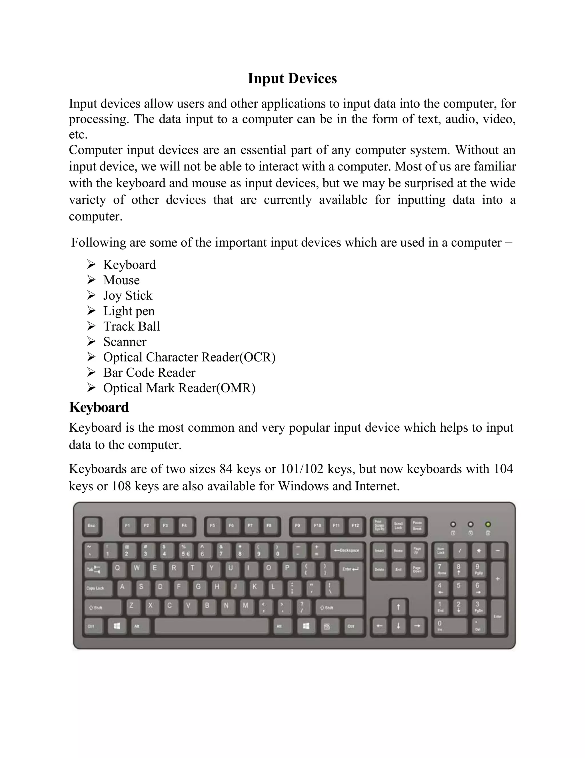 Input devices of computer | PDF
