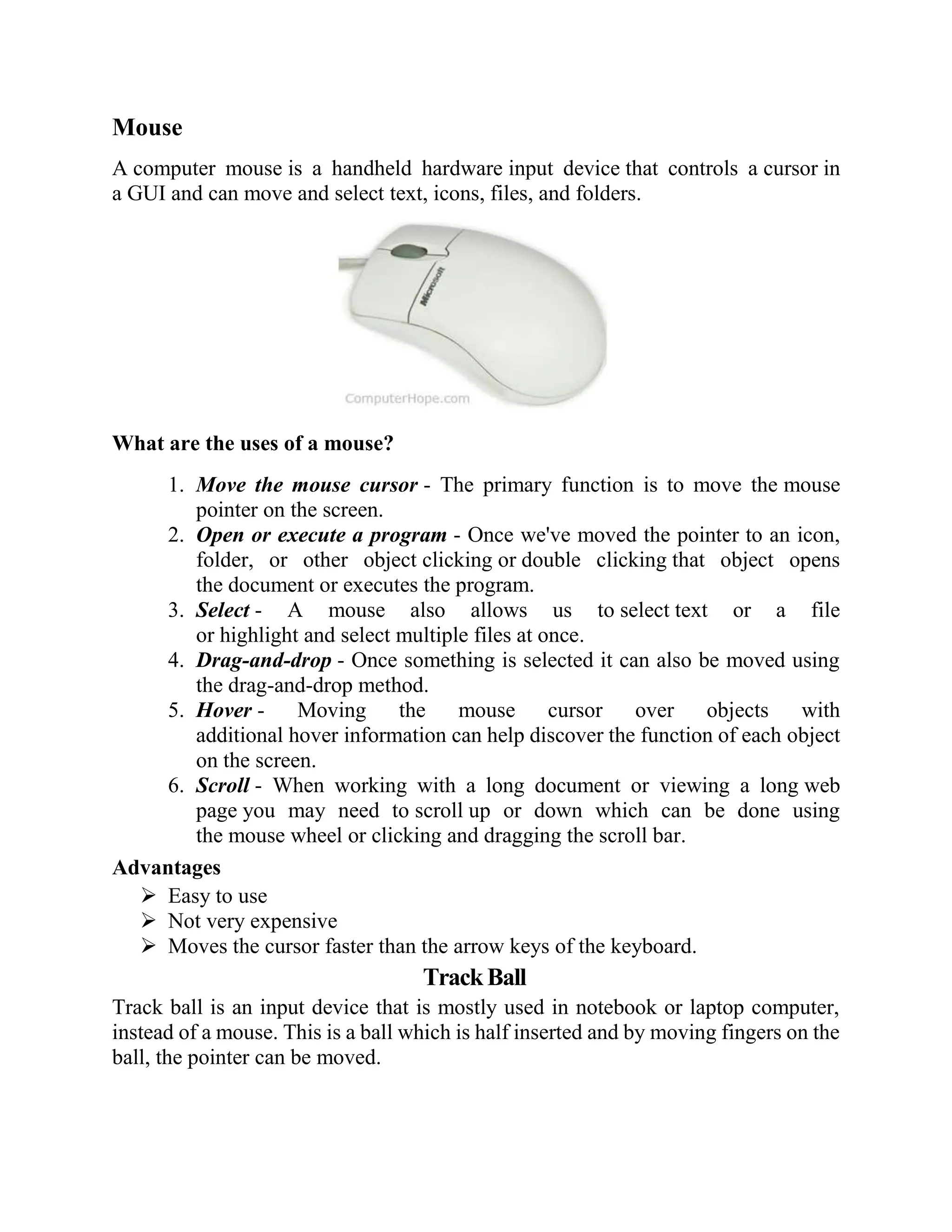 Input devices of computer | PDF