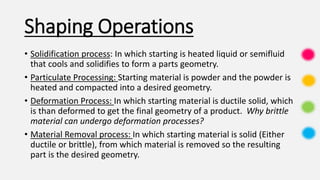 manufacturing engineering basics- shaping operations | PDF