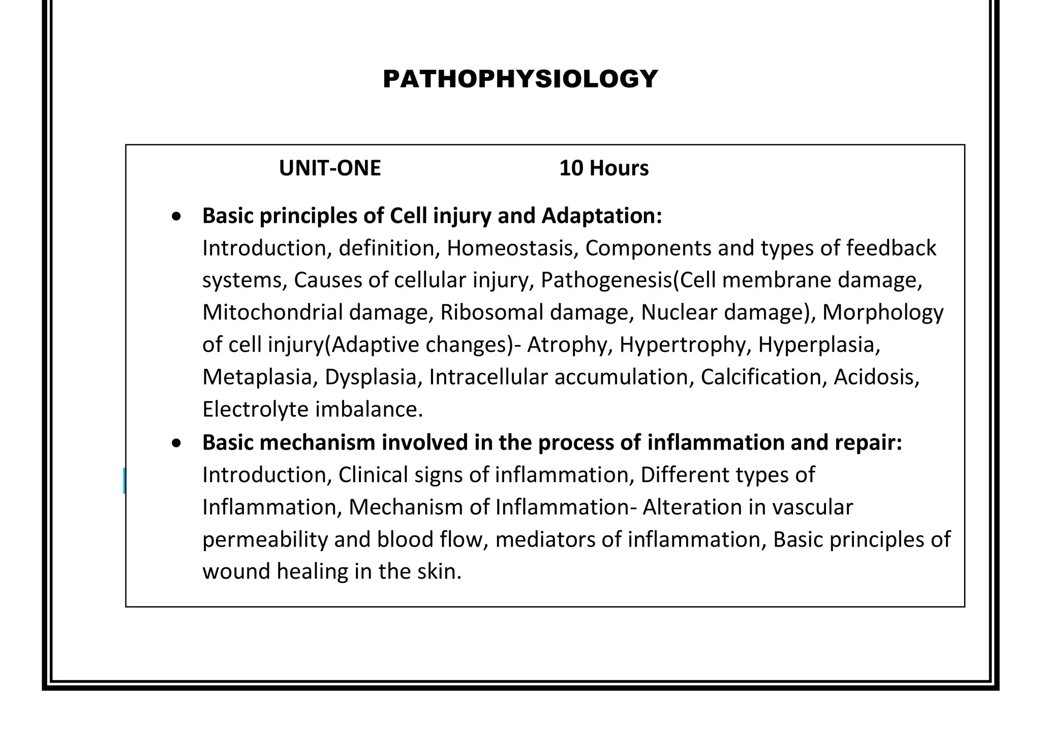 BPharm 2 Semester Pathophysiology unit 1 | PDF