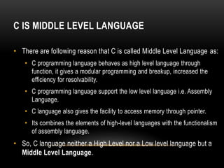 Lecture 1-introduction to c | PPTX | Programming Languages | Computing