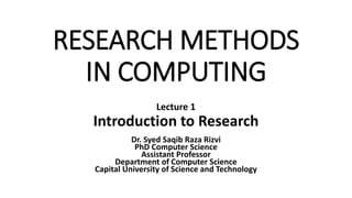 Lecture-1-Introduction to Computing Research | PDF