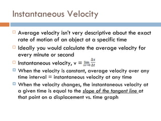 Lecture 1 Position, Distance, Displacement; Average Speed And Velocity ...