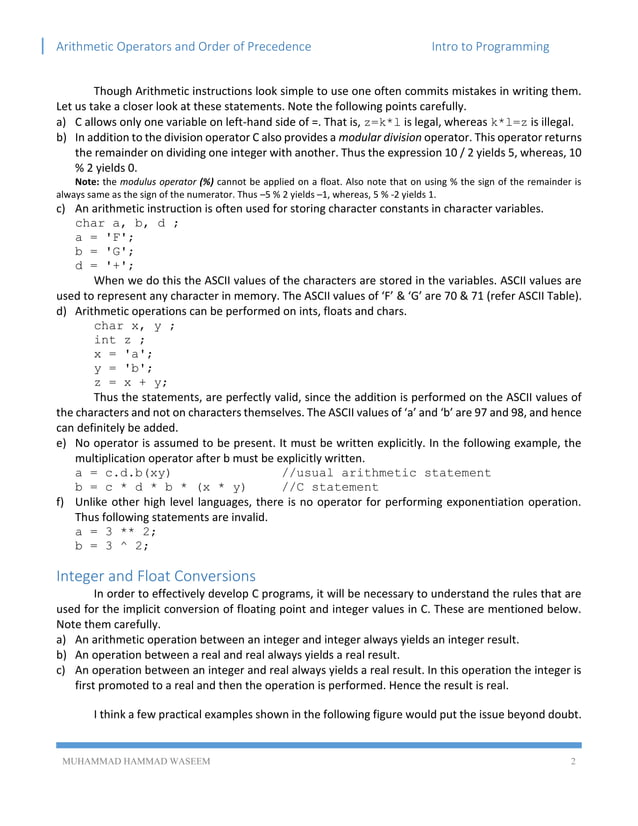[ITP - Lecture 06] Operators, Arithmetic Expression and Order of Precedence | PDF