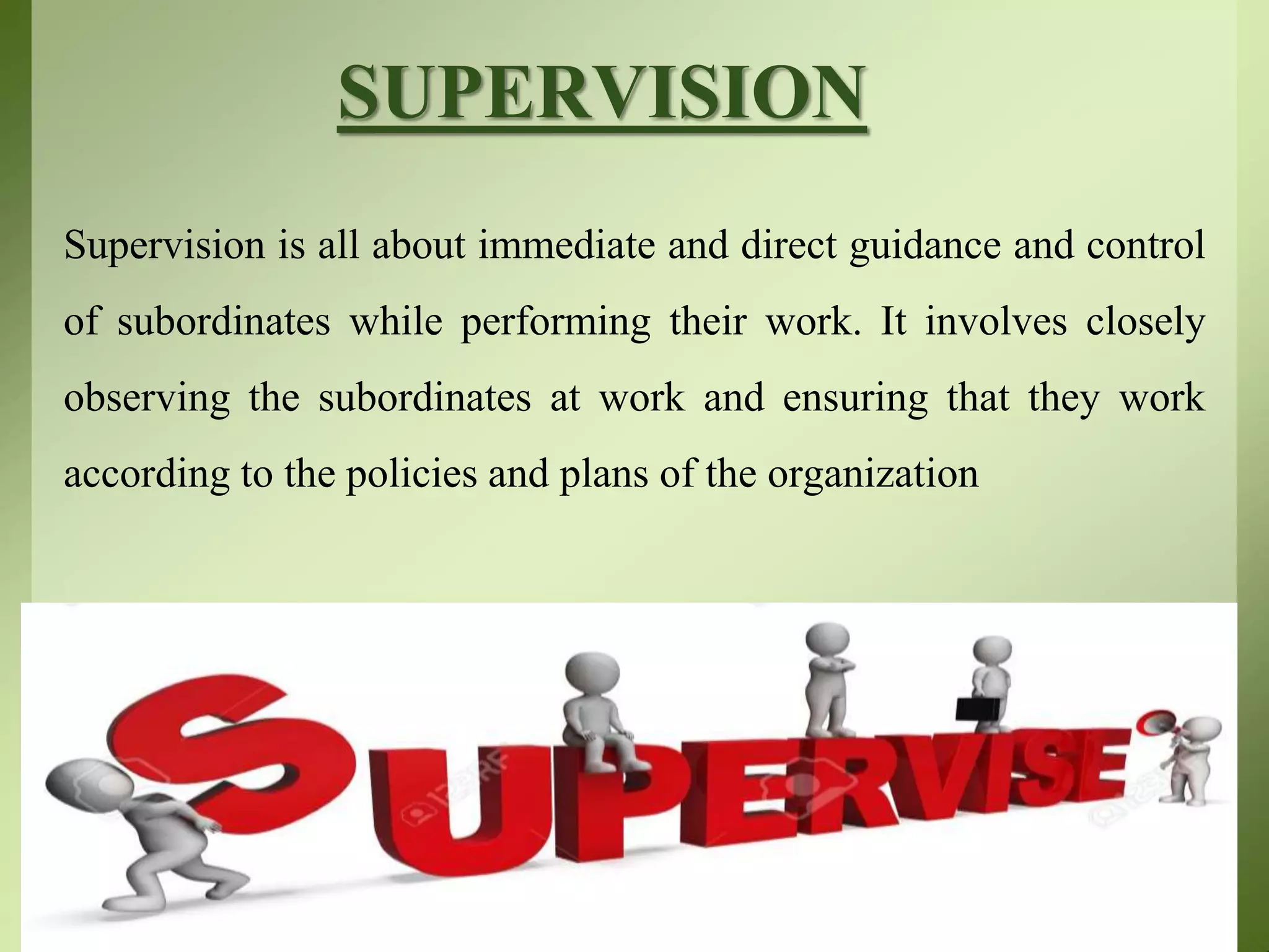 developing organisational skills- Controlling, Supervising, problem ...