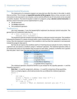 [ITP - Lecture 08] Decision Control Structures (If Statement) | PDF
