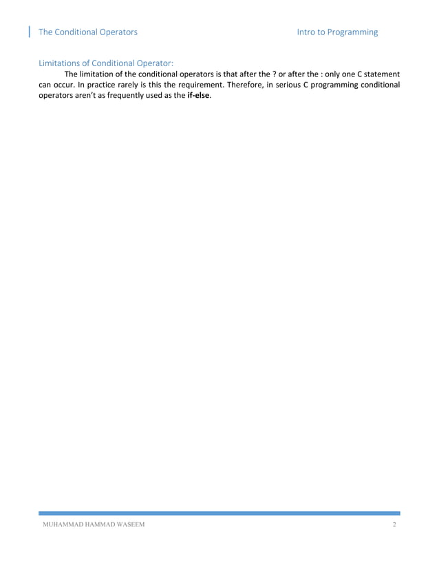 [ITP - Lecture 09] Conditional Operator in C/C++ | PDF