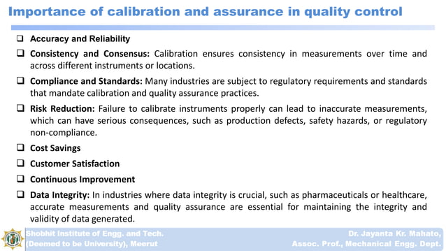 Importance of calibration and assurance in quality control | PDF ...
