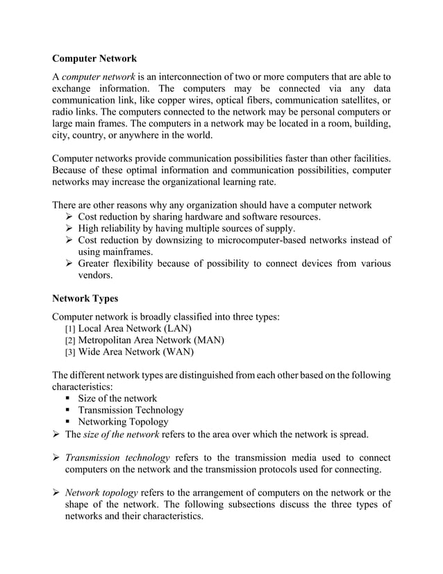 What is Computer Network? Types of computer network, LAN, MAN, WAN | PDF