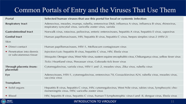 Lecture-14 PORTALS OF VIRUS ENTRY, EXIT AND INFECTION PATTERNS (1).pptx ...