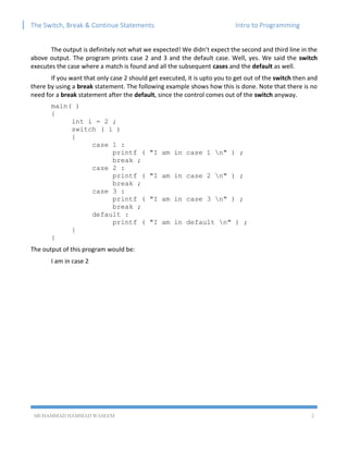 [ITP - Lecture 10] Switch Statement, Break and Continue Statement in C ...
