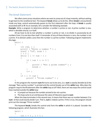 [ITP - Lecture 10] Switch Statement, Break and Continue Statement in C/C++ | PDF