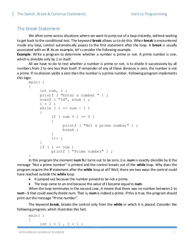 [ITP - Lecture 10] Switch Statement, Break and Continue Statement in