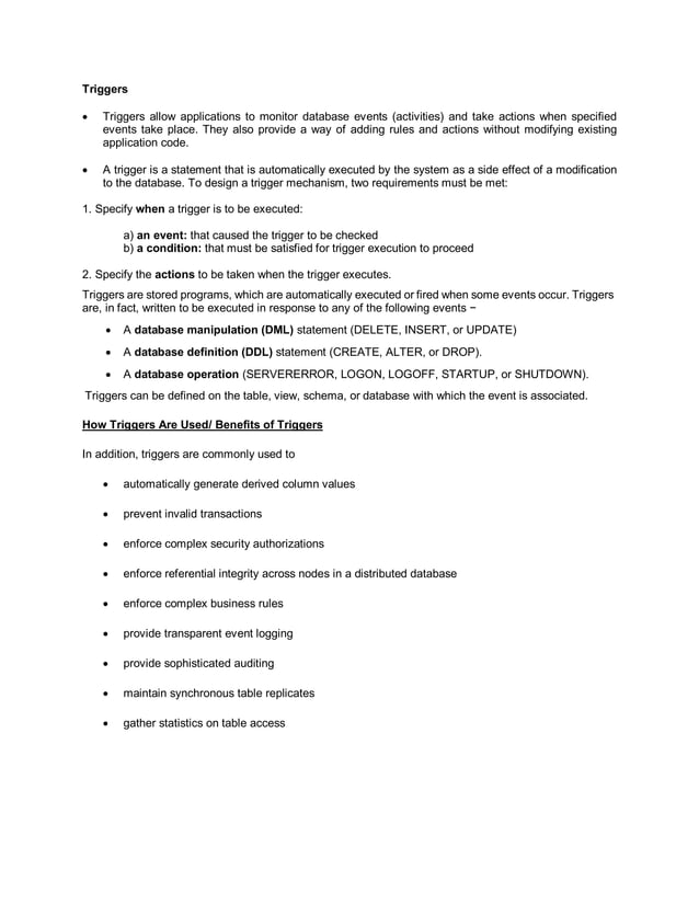 Trigger In Dbms Pdf Databases Computer Software And Applications